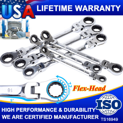Extra Long Flex-Head Ratcheting Wrench Set Double Box End Wrench Set 6 ...
