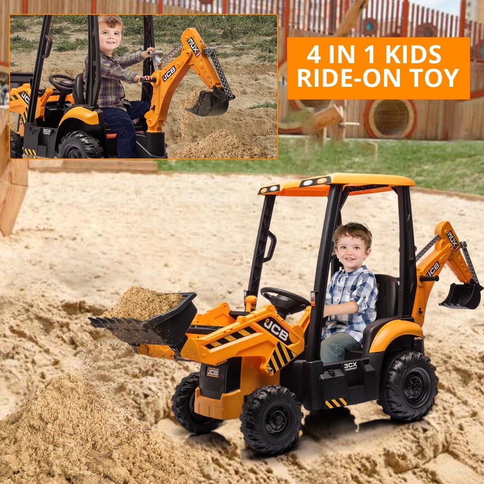12V Electric Ride On Backhoe Loader Toy Kid Remote Control Excavator ...