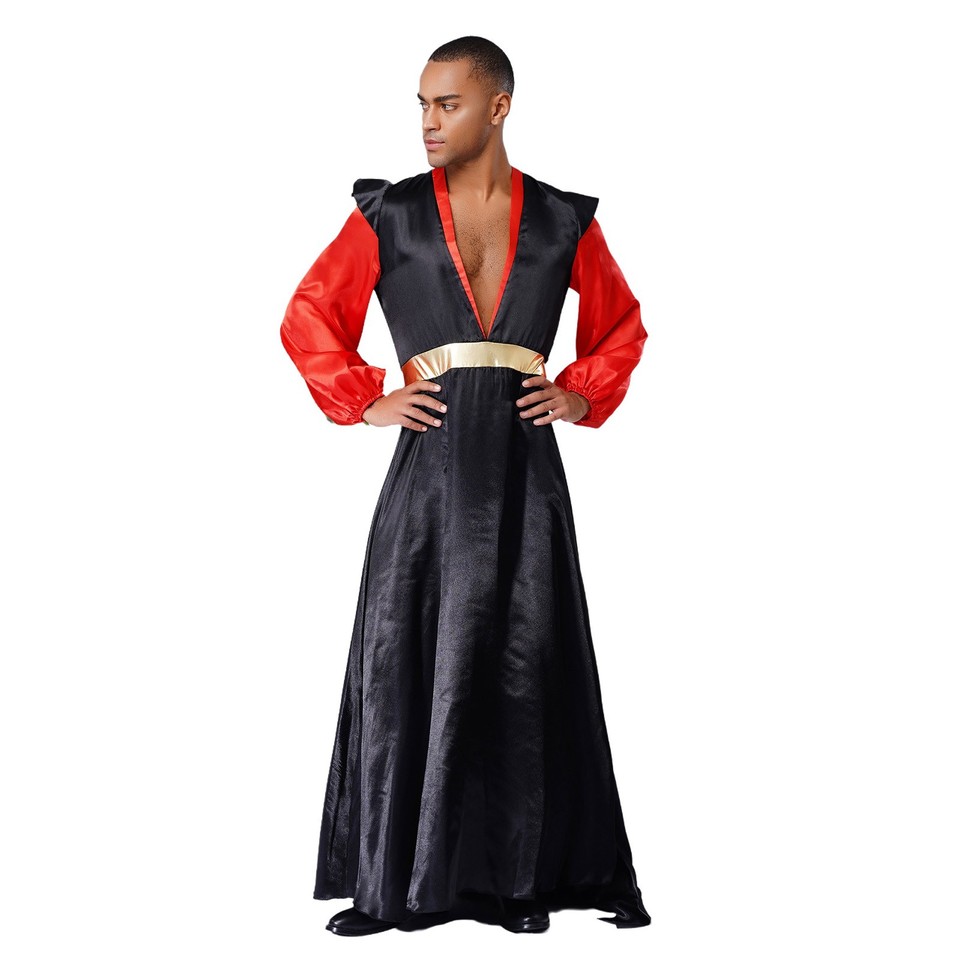 Men Robe Party 1-Piece Masquerade Costume Contrast Color Long Sleeve ...