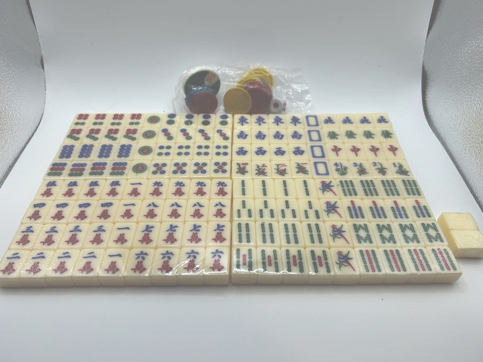 Vintage Chinese Mahjong Set Traditional 144 Tiles Mah-Jong Game Set w ...