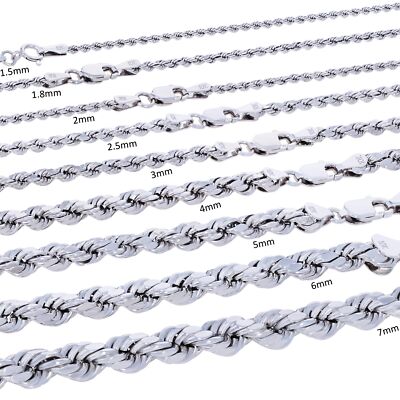 10K White Gold 1.5mm-7mm Diamond Cut Rope Chain Necklace or Bracelet 7 ...