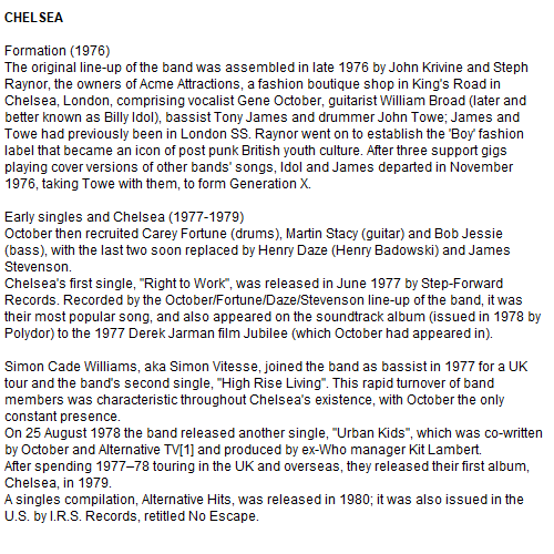 CHELSEA radio sessions 1977-1978 ...uk punk rock legends top gem gene ...