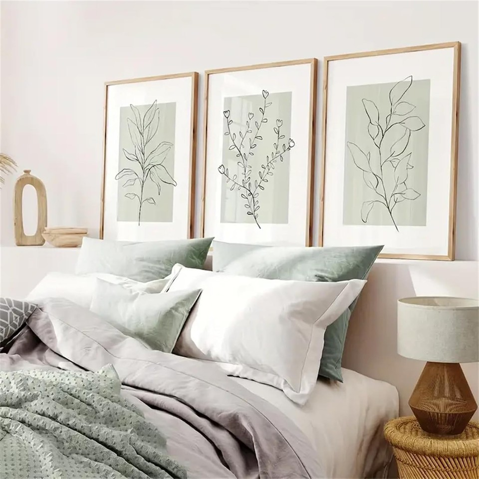 3er Set Premium Poster Set, Moderne Salbei Grüne Pflanzen Abstrakt ...