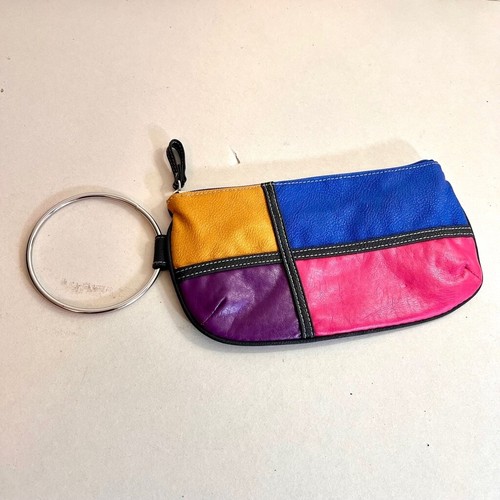 Vintage faux leather Multicolor Clutch with silver handle blue pink | eBay
