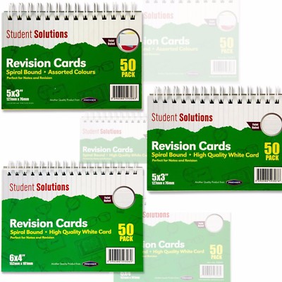 50 X Revision Cards Record Cards Spiral Bound Feint Ruled High Quality ...