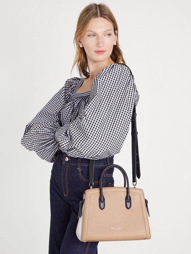 Kate Spade Knott Medium Satchel Beige Colorblock Pebbled Leather K4382 ...