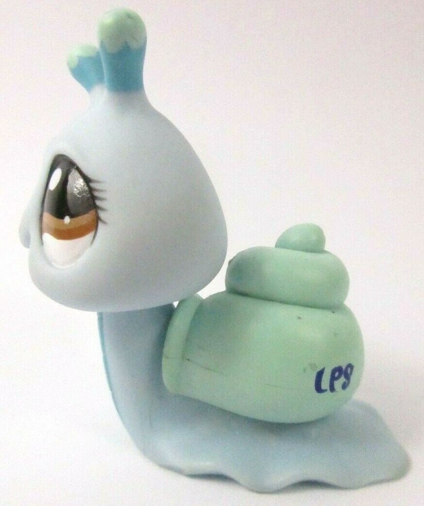 Littlest Pet Shop LPS Escargot Aqua Blue Snail #1151 Brown Eyes Hasbro ...
