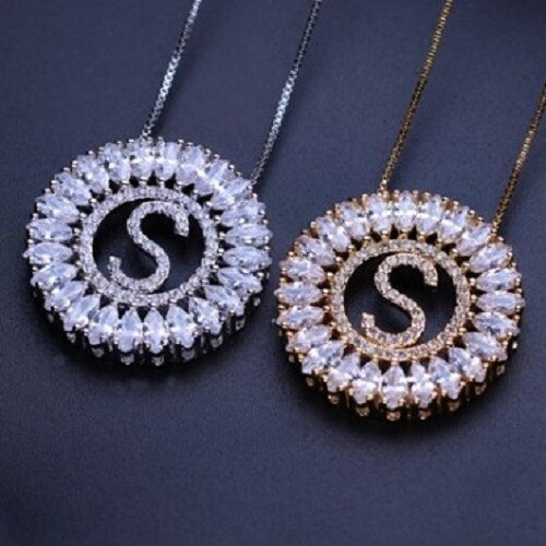 Lettre personnalisée avec finition or cercle marquise pendue RSG 643 | eBay