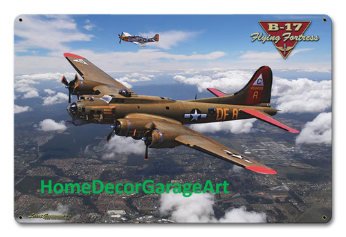 B-17 Flying Fortress Military Aircraft Flat Metal Sign Aviation Garage ...