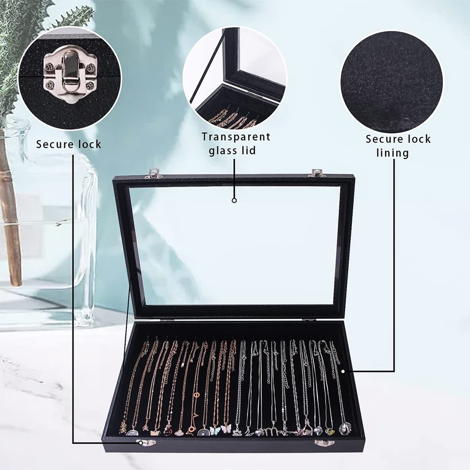 ByKen 20 Hooks Necklace Organizer BoxTray Chains Showcase Storage Boxes ...