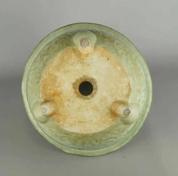 Japanese Bonsai pot SETO-YAKI Green glazed Patterns Rim Round w12 ...