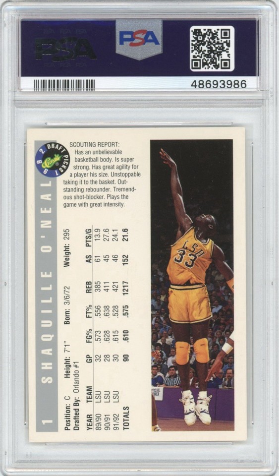 Shaquille O’Neal 1992 Autographed Classic Upper Deck Rookie Signed Auto ...