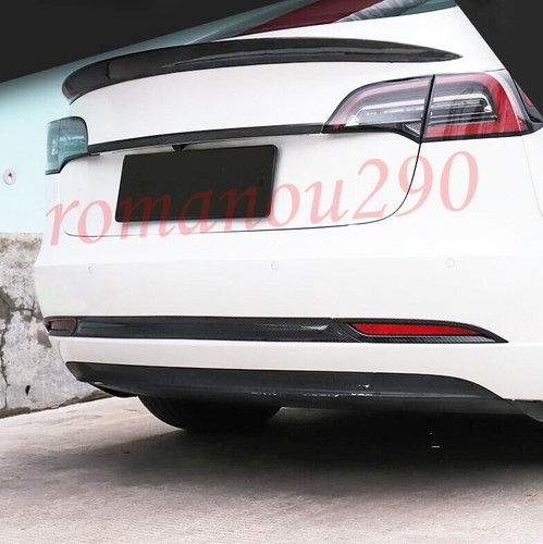 For Tesla Model 3 2017-2020 Carbon Fiber Look Rear Bumper & Fog Lights ...