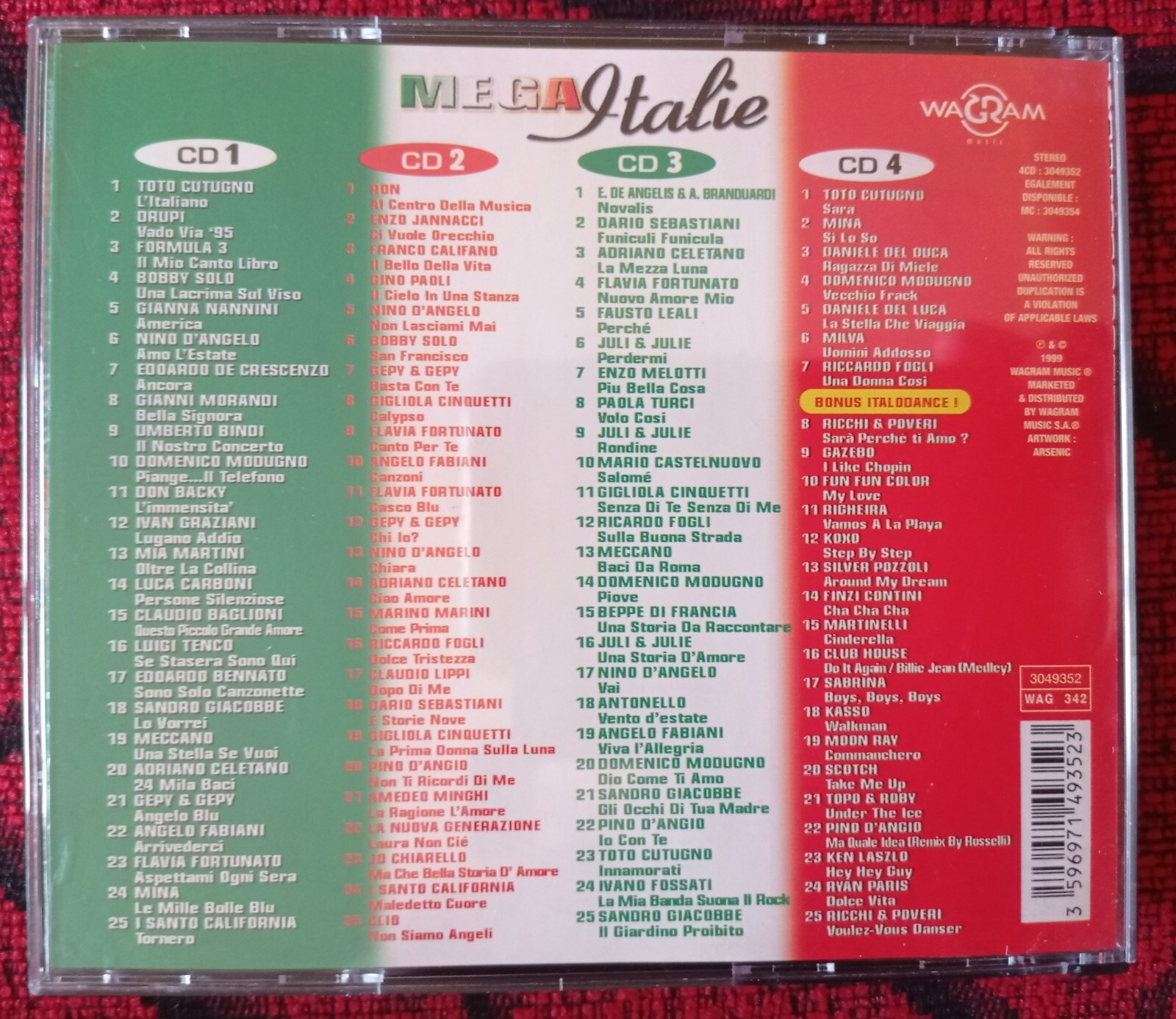 MEGA ITALIE 4-CD SET Italy DRUPI TOTO CONTUGNO MINA BOBBY SOLO DOMENICO ...