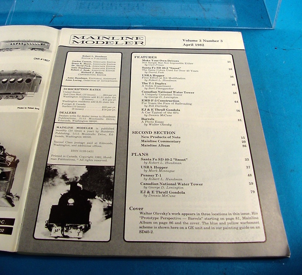 MAINLINE MODELER MAGAZINE APRIL 1982 SANTA FE SD 40-2,PENNSY T-1, USRA ...