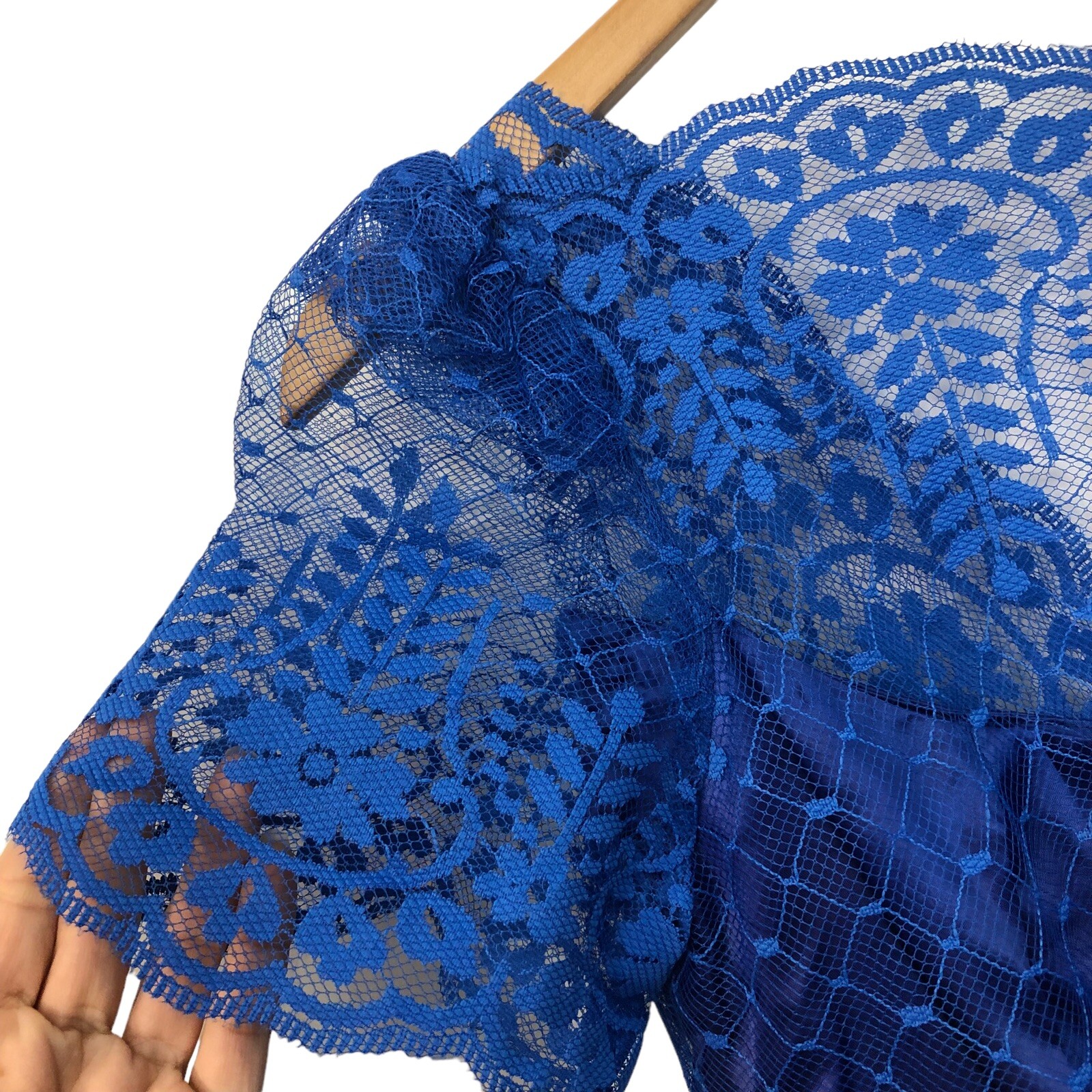 Vintage 70s 80s Blue Lace Overlay Formal Fit and Flar… - Gem