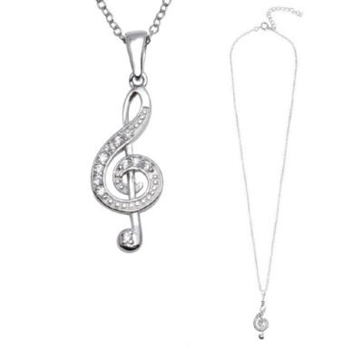 Sterling Silver Necklace w/ CZ Stones Treble Clef Pendant | eBay