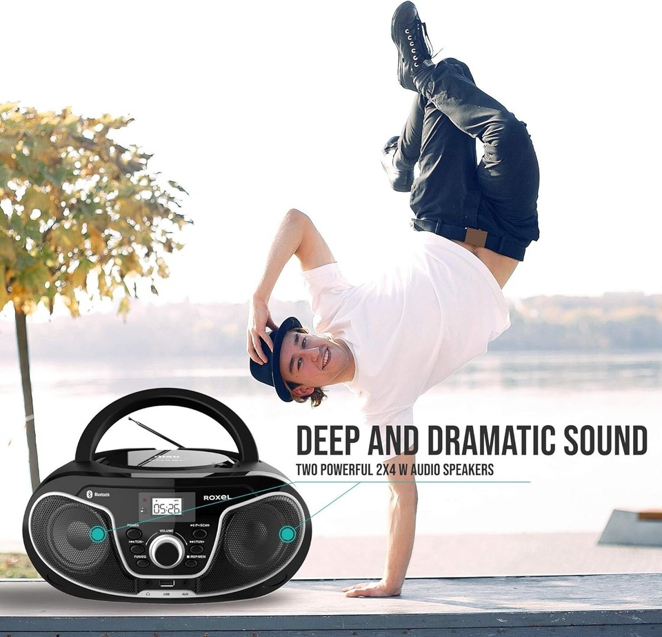 Roxel RCD-S70BT Boombox CD Player with BT, Remote Control, Radio, Teal ...