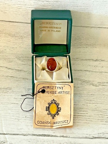 VTG Bursztyny Gdansk-Wrzeszcz Poland 875 Silver & Baltic Amber Ring ...