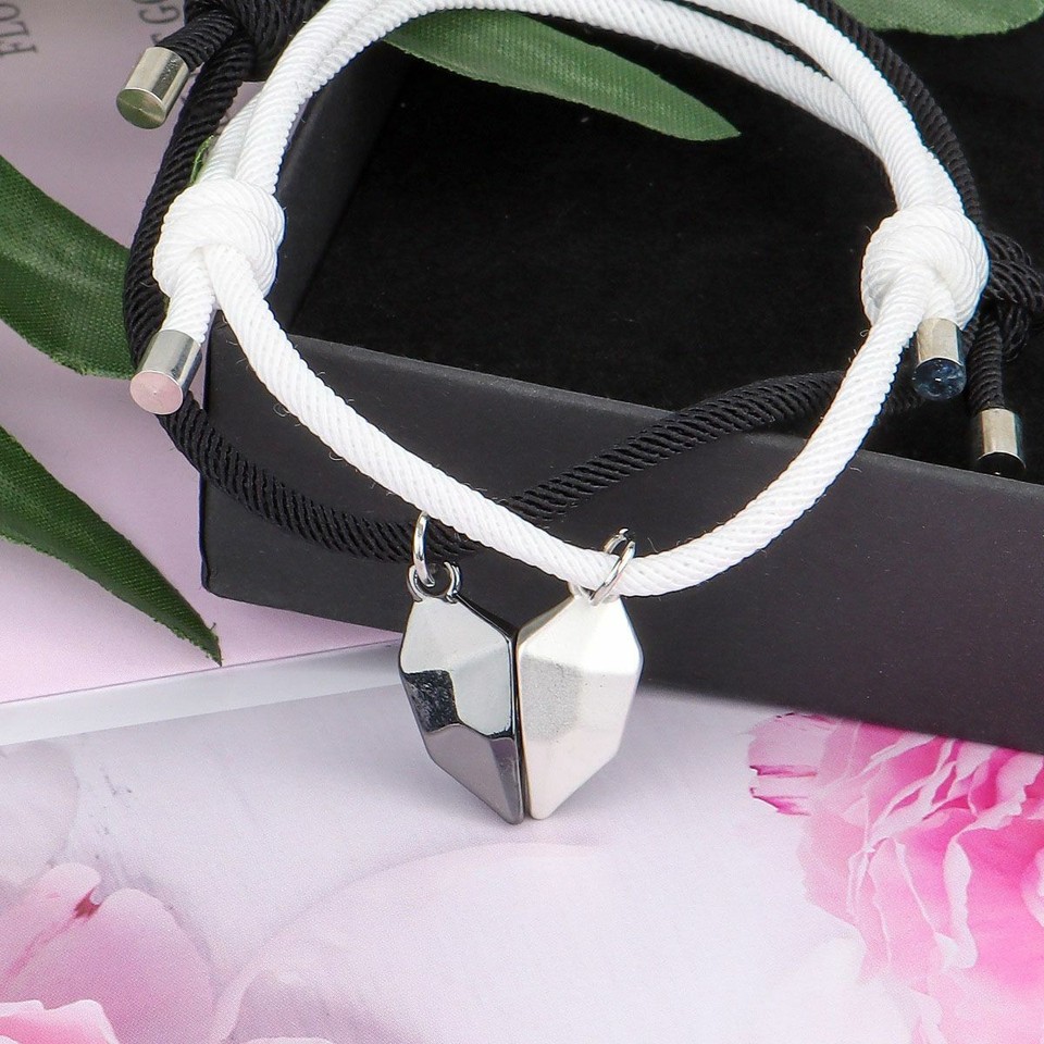 2 pcs Magnetic Couple Bracelets Braided Love Heart Friendship Promise ...