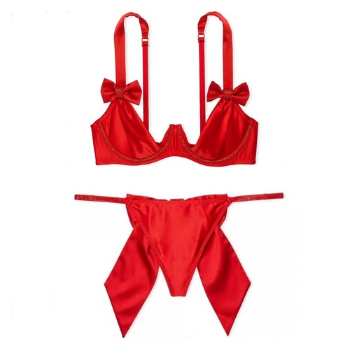 Victoria’s Secret Shine Wicked Twinkle Bows Satin Open-Cup Balconette ...