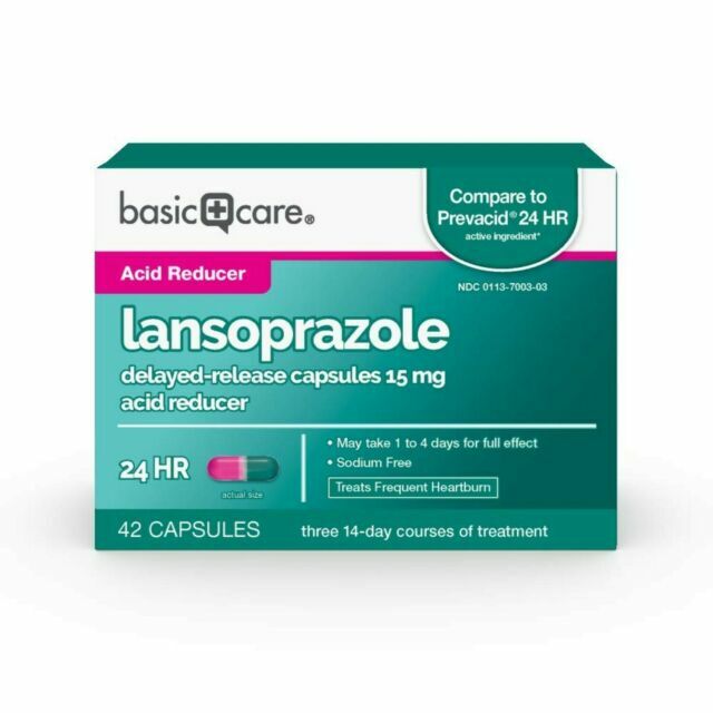 Basic Care Lansoprazole 15mg Delayed-Release Acid Reducer 42 Capsules ...