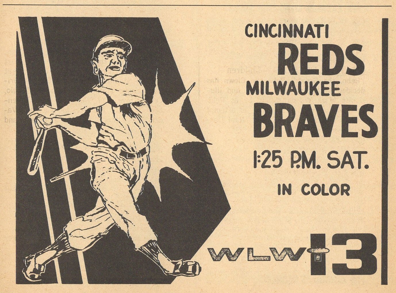 1962 WLWI INDIANA TV BASEBALL AD MILWAUKEE BRAVES VS CINCINNATI REDS Ed ...