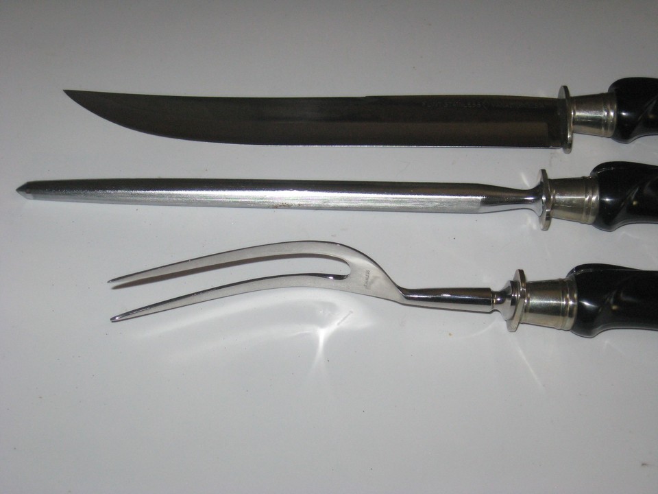 Flint Vanadium Stainless Carving Set 3 pc w/Bakelite Handle Wooden Box ...