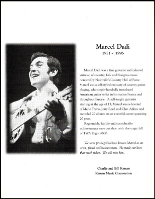 Marcel Dadi 1951-1996 death notice Charlie & Bill Kaman Tribute article ...