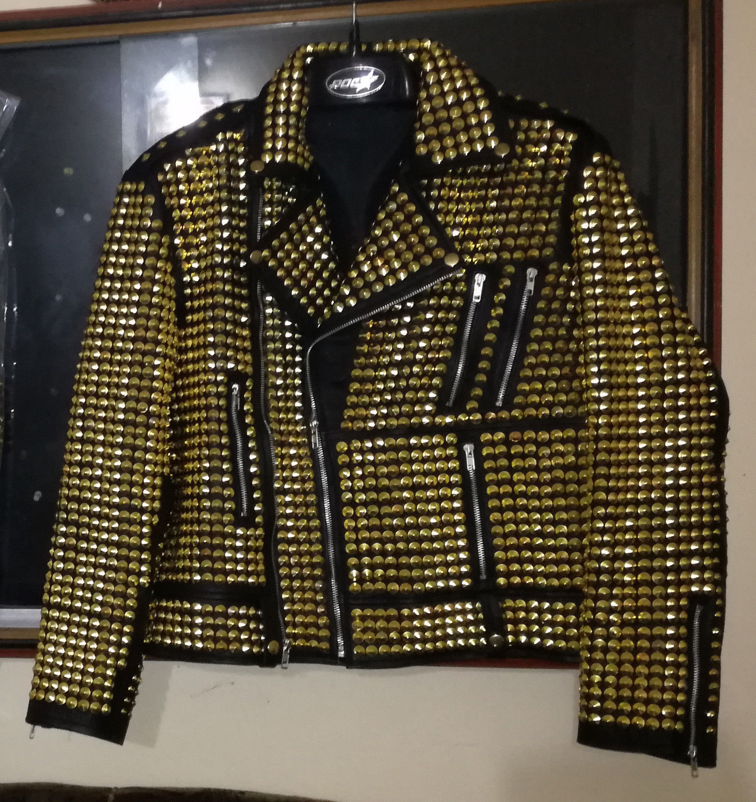 New Woman Fashion Golden Full Studded Leather Jackets, Women studded ...