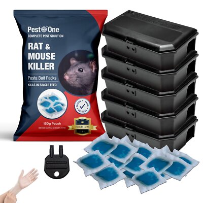 Reusable 5 x Mouse Bait Box & 15 x Pasta Mice Poison Killer Sachets ...