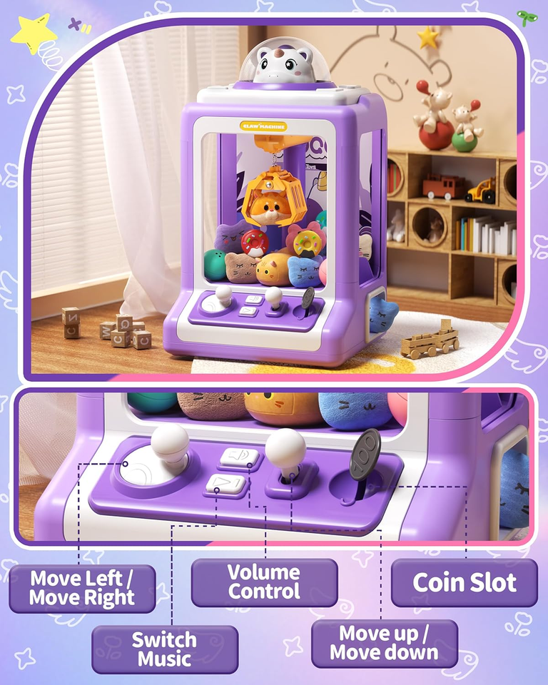 Claw Machine for Kids, Mini Vending Machine with Game Coins & Music ...