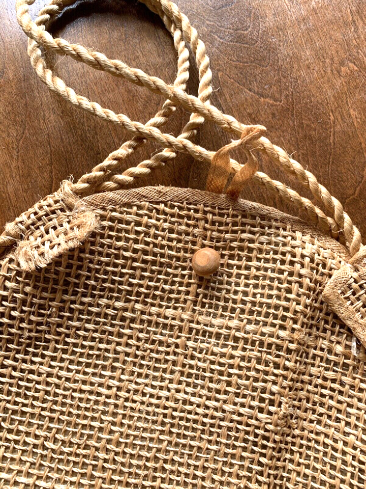 Vintage woven round shoulder bag retro beige size medium - large | eBay