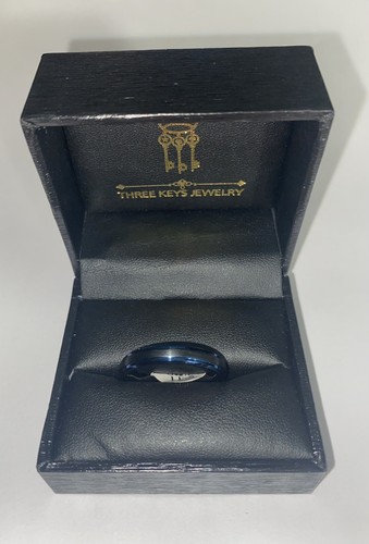 THREE KEYS JEWELRY Mens Blue & Black Tungsten Wedding Band Ring Size 11 ...