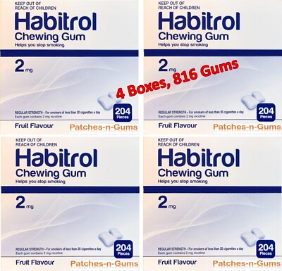 Habitrol 2mg Fruit Nicotine Gum. 4 Bulk Boxes of 204 (816 Pcs). Expiry ...