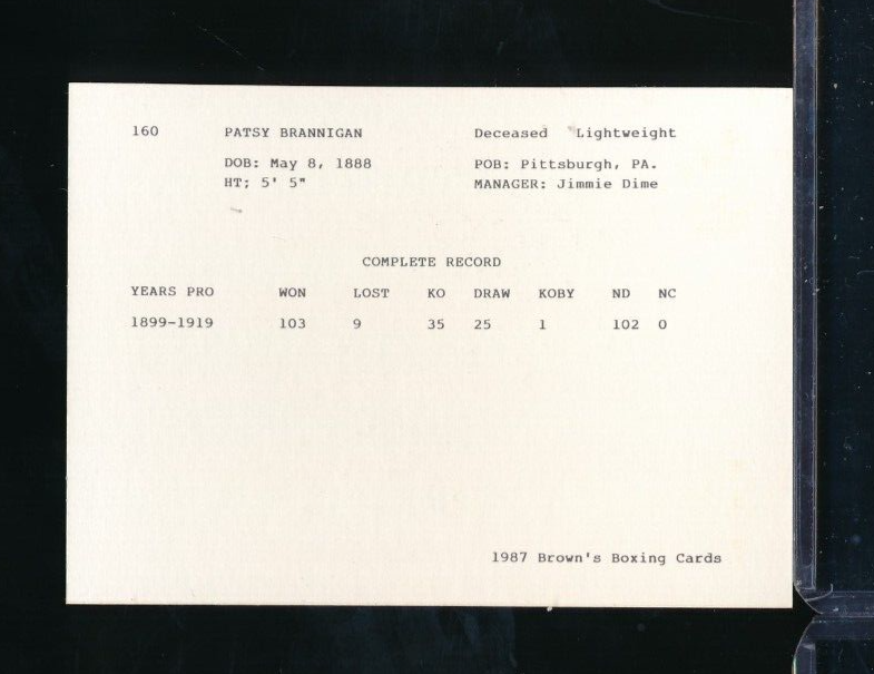 1987 Brown's Boxing 5th series #160 Patsy Brannigan rare 02 well centered | eBay