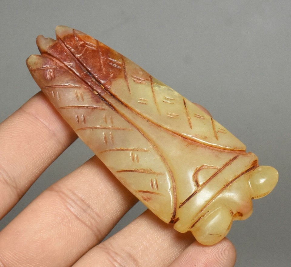 8CM Unique Chinese Hongshan Culture Old Jade Carved Cicada Cicala ...