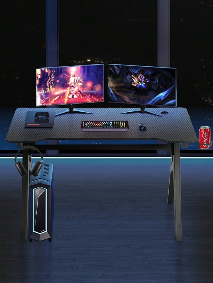【BOW】 47" Gaming Desk - Carbon Fiber w/ Cup Holder & Headphone Hook | eBay