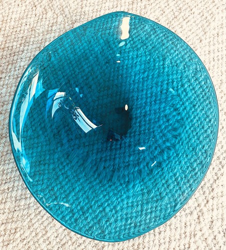 Blenko #955M Asymmetrical Peacock Blue Teal Glass Console Table Bowl 11 ...