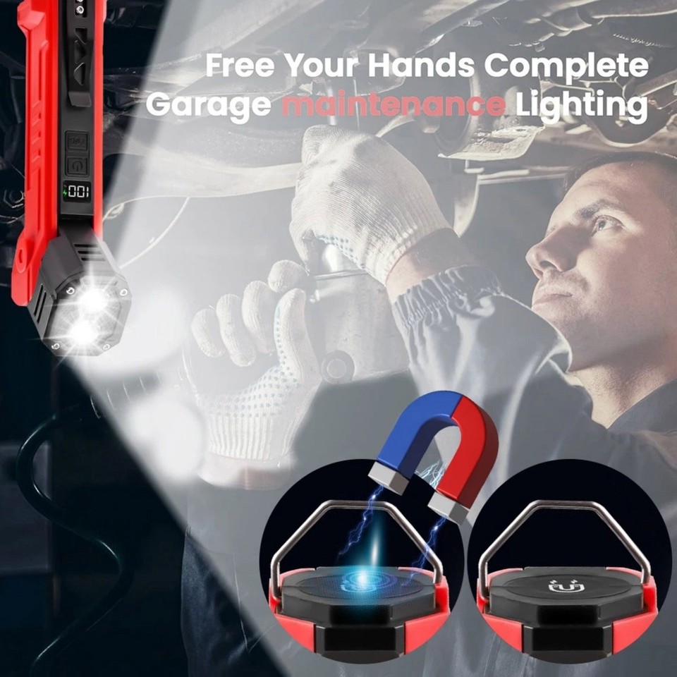 USB Rechargeable LED Work Light 600LM Magnetic Base Portable Flashlight ...