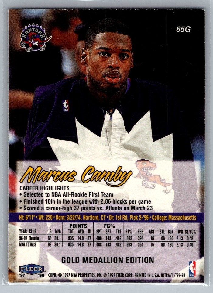 1997-98 Fleer Ultra Gold Medallion #65G Marcus Camby Toronto Raptors | eBay