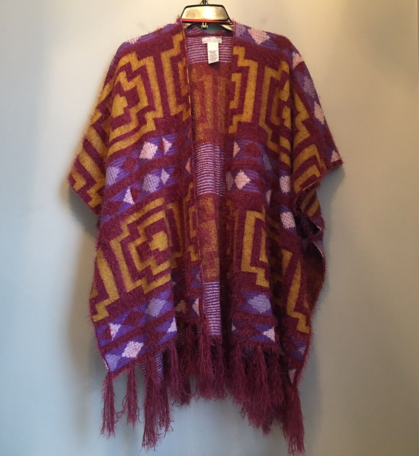 Free People Poncho Fringe Diamondback Ruana Cozy Kimo… - Gem