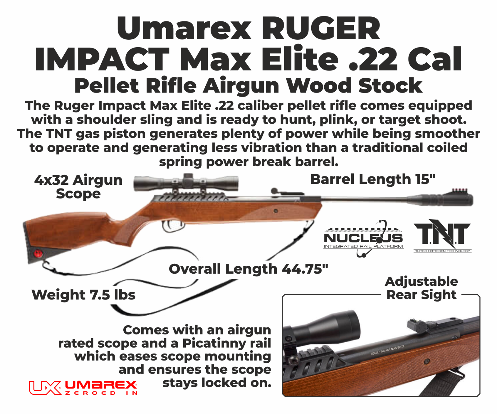 Umarex Ruger Impact Max Elite .22 Cal Break Barrel Air Rifle with ...