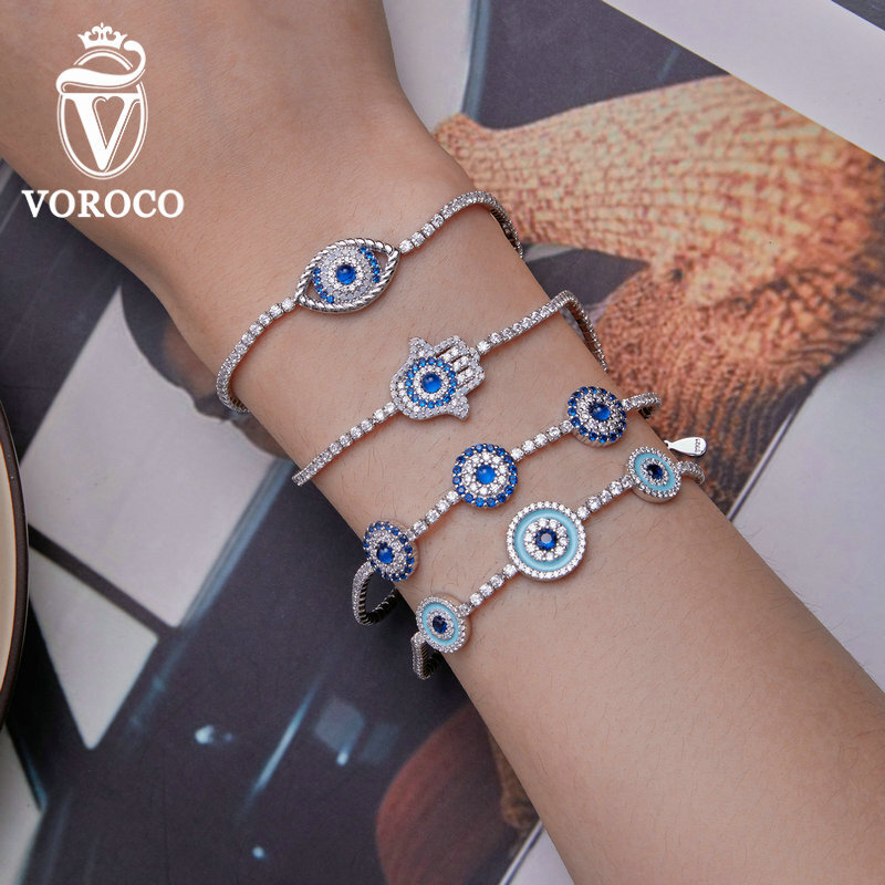 Voroco S925 Sterling Silver Devil's Eye Tennis CZ Bracelets Jewelry ...
