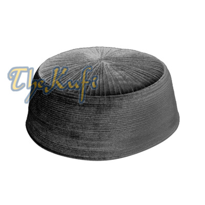 Rigid Dark Grey Velvet Kufi Hat - Islamic Turkish Chechen-style Takke ...