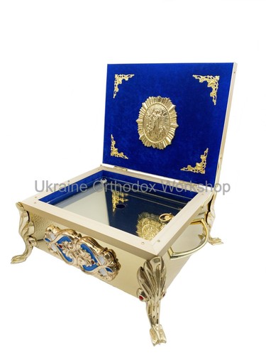 Reliquary Box Orthodox Christian Handcarved Bulat Blue Velvet 10.62" | eBay