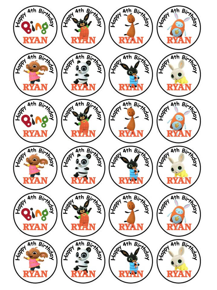 24 x Edible Personalised Icing Rice Paper Bing Birthday Children ...