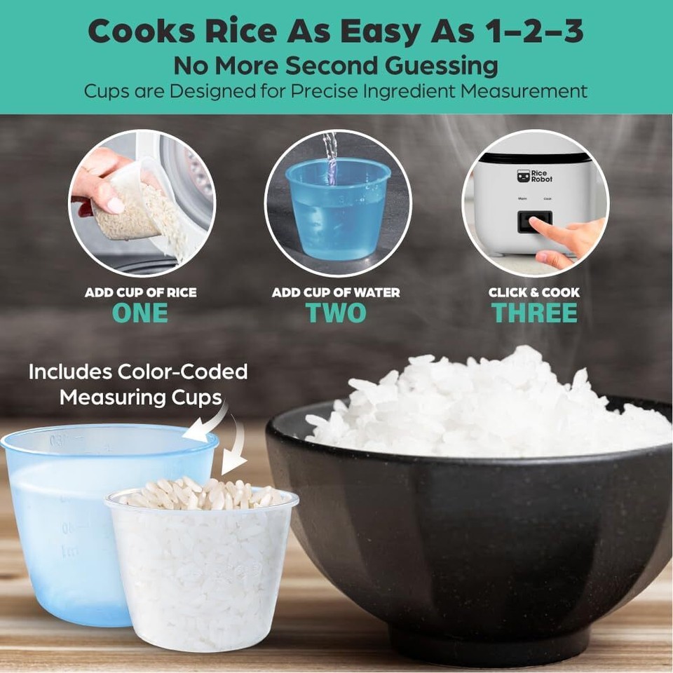 Rice Robot Personal Rice Cooker, PFAS-free, Nonstick. 1 Quart Capacity ...