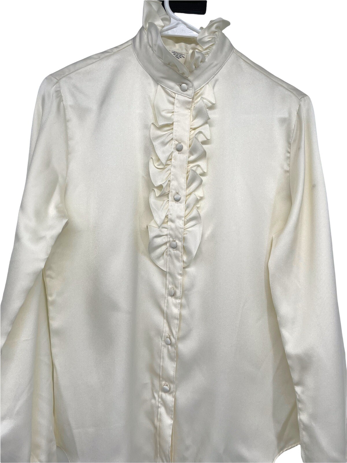 Vintage 60s 70s Satin Edwardian Blouse Shiny Ruffle B… - Gem