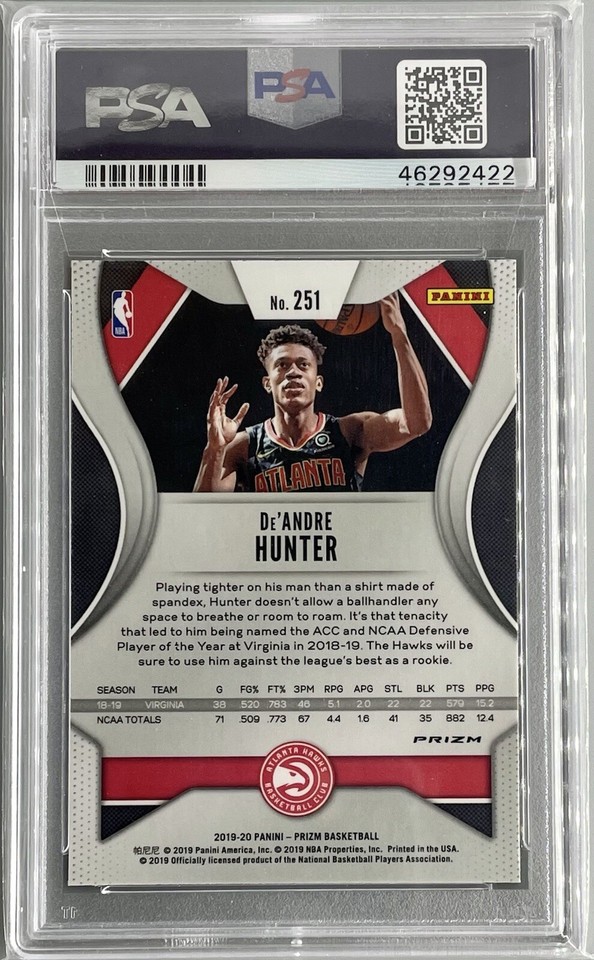 2019 Panini Prizm Deandre Hunter Purple Prizm Rookie RC /75 PSA 9 Mint ...
